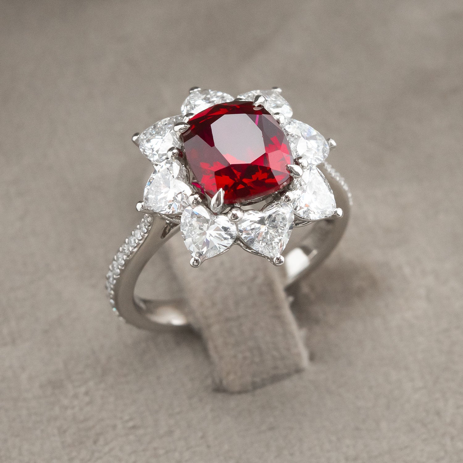 950 Platinum Diamond Ring with 3.373ct Ruby Center Stone and 2.994ct S ...